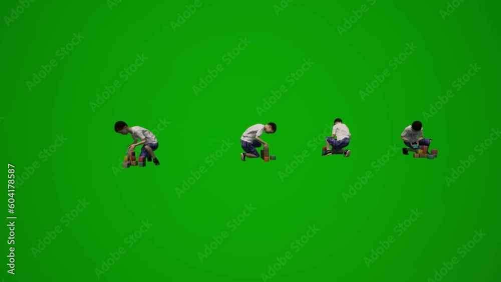 3D of several different American student boys on green screen ...
