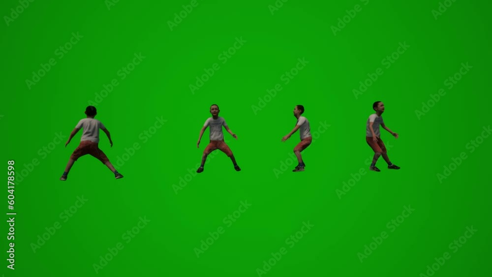 3D of several different American student boys on green screen ...