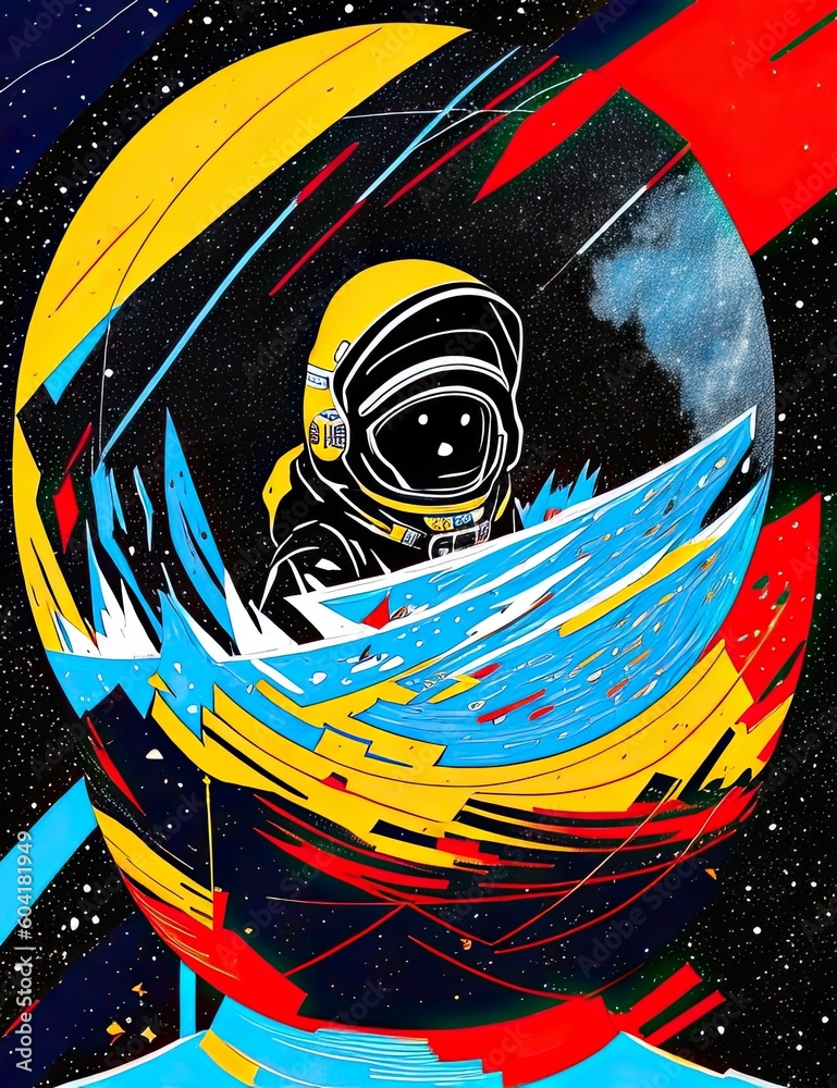 Colorful astronaut on the theme of space. Cartoon background with ...