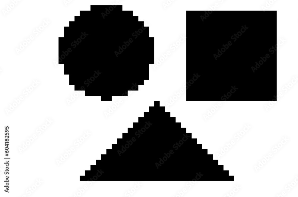 Pixelated circle, square and triangle. Simple geometric forms. Isolated ...