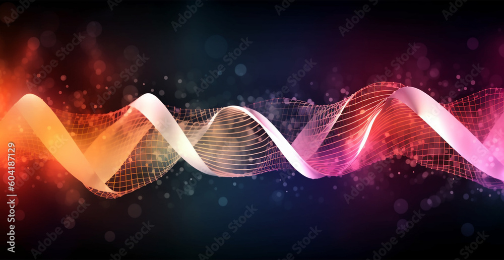 Colorful abstract wave lines running horizontally on dark background ...