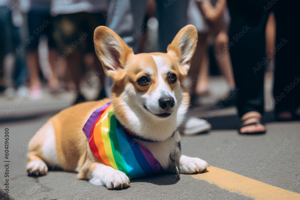 Funny cute corgi puppy with LGBT rainbow bandana . Dog Gay Pride ...
