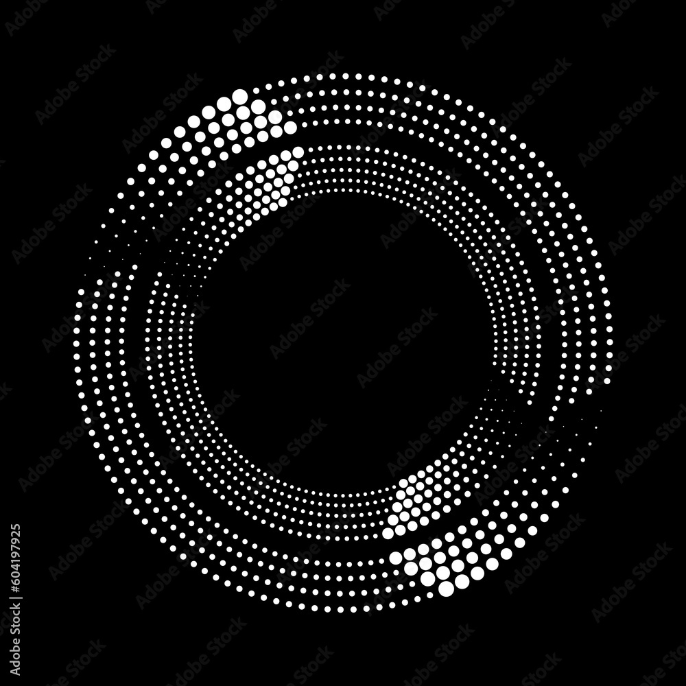 White halftone dotted lines in round form. Geometric art. Design ...