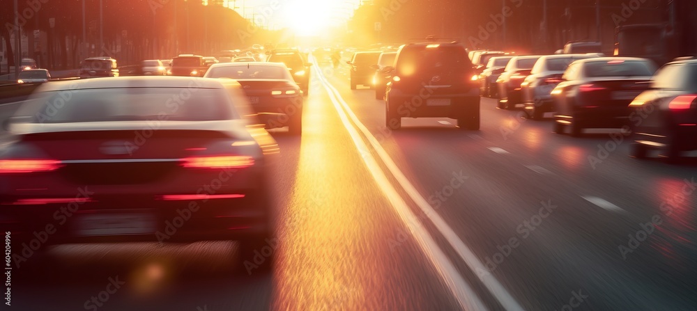 Traffic jam lines rows of cars background. Shiny motion blur effect ...