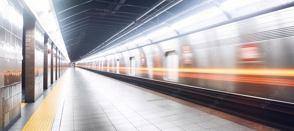 Poster Underground railway metro station with motion blur effect ...
