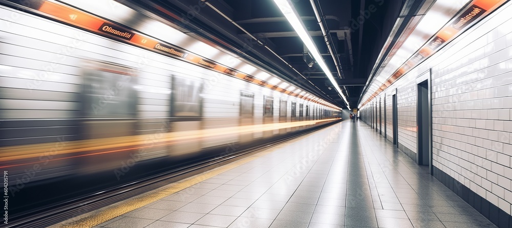 Underground train station with motion blur effect background ...