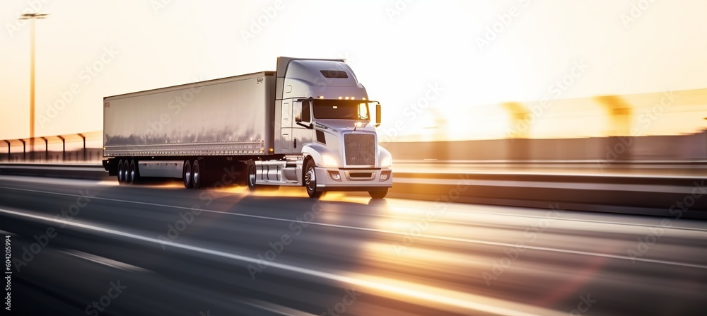 Delivery truck on highway. Cargo courier transport concept. Motion blur ...