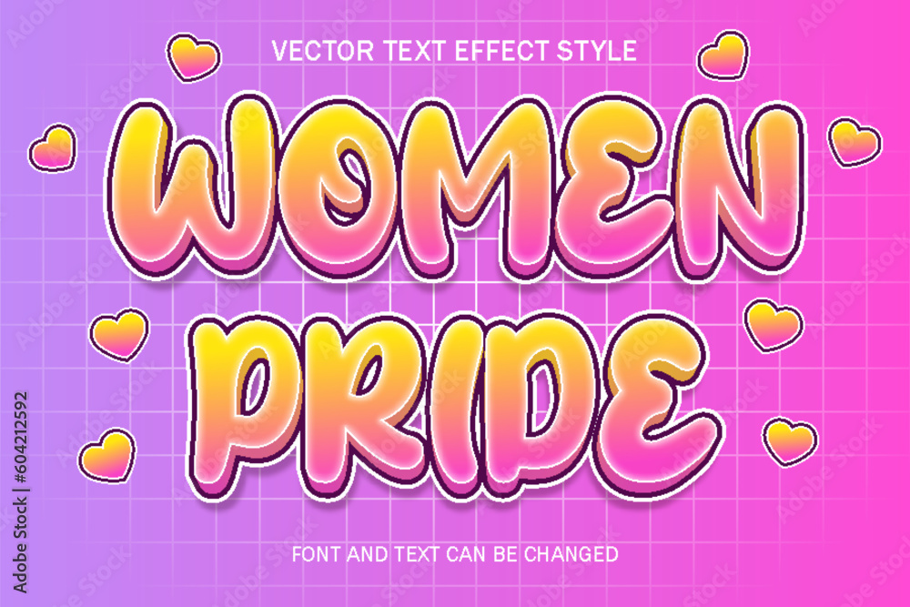 women pride cute kawaii typography editable text effect font style ...
