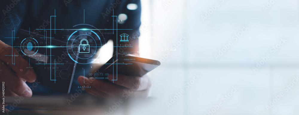 Virtual bank security system, digital banking, cybersecurity concept ...