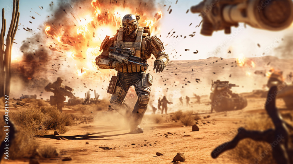 robot soldier in modern combat gear combat uniform in camouflage colors ...