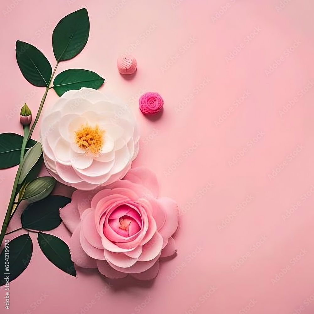 rosas sobre fondo rosa con espacio de copia. Diseño de marco floral ...