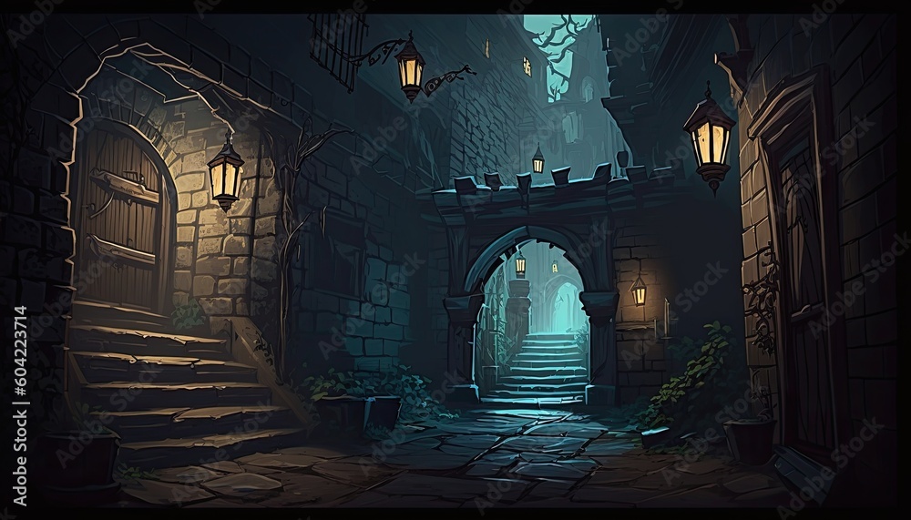 Dark Depths of Despair: An Anime-Style RPG Dungeon Background Stock ...