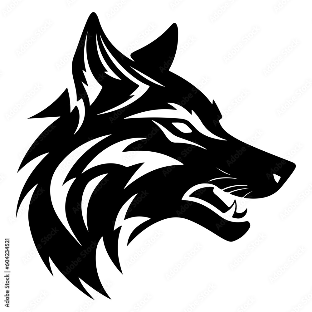 Angry Wolf Face Side, wolf mascot logo, Wolves Black and White Animal ...