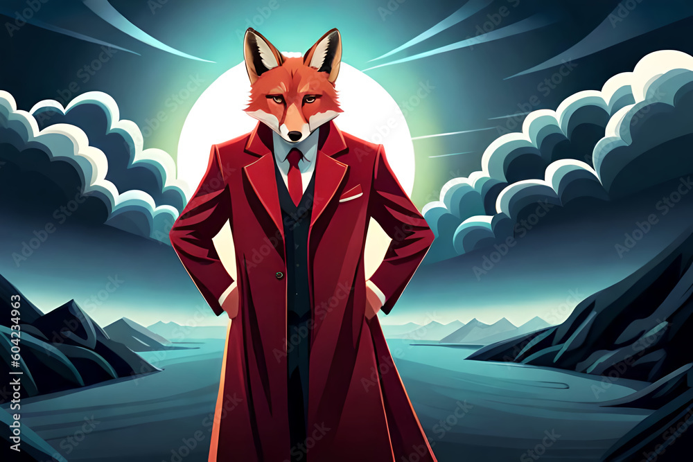 Premium illustration of a cunning fox look like villian wearing mafia ...