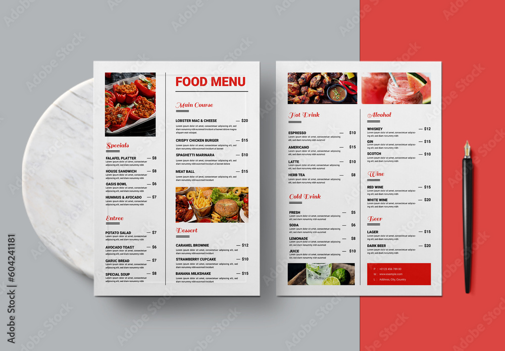 Food Menu With Orange Theme Design Layout Stock Template | Adobe Stock