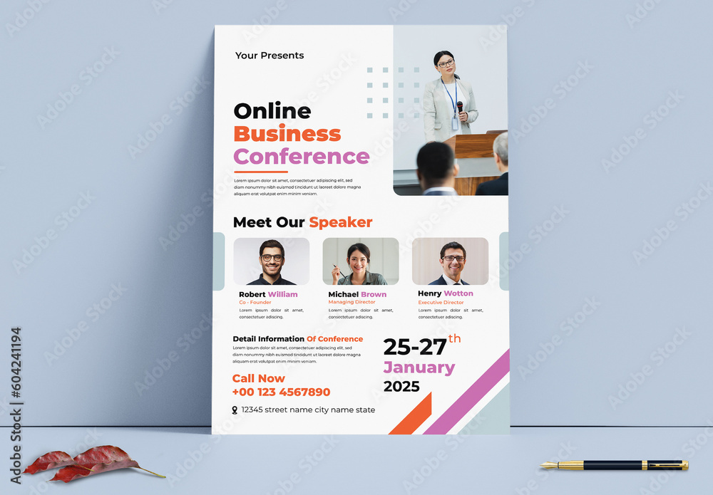 Online Business Conferences Flyer Stock Template | Adobe Stock