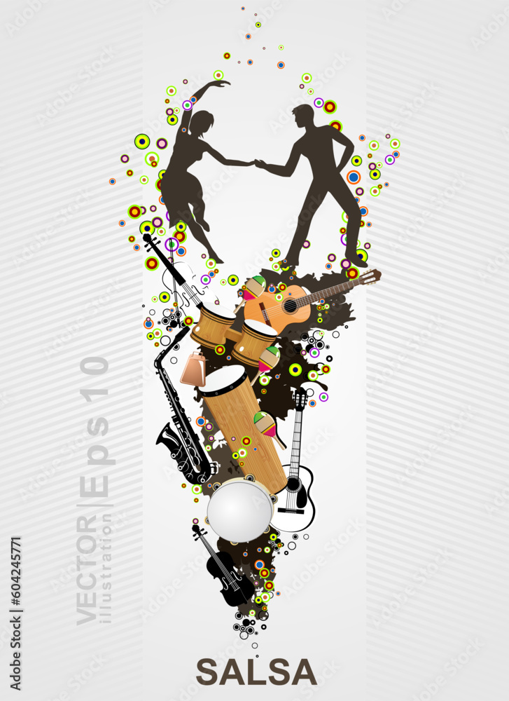 The salsa party poster. The vector background of salsa dance. The salsa ...