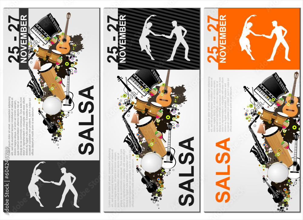 The salsa party poster. The vector background of salsa dance. The salsa ...