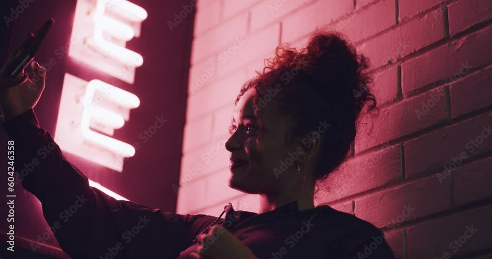 Selfie Tongue Out And Woman In City At Night Happiness And Video Call