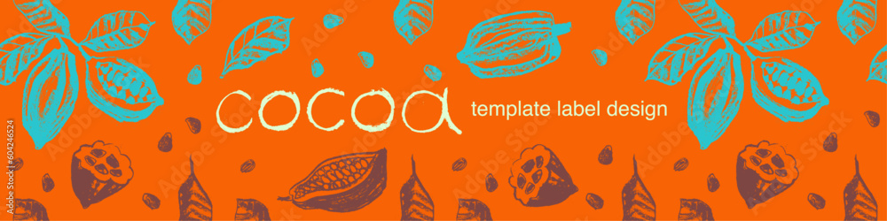 Chocolate label template with cocoa beans pattern seamless with cacao ...
