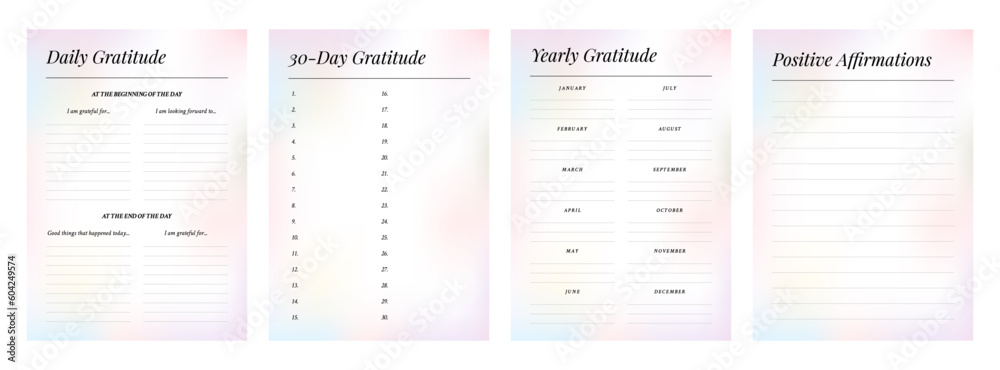 Set of printable gradient vector manifestation, affirmation, gratitude ...