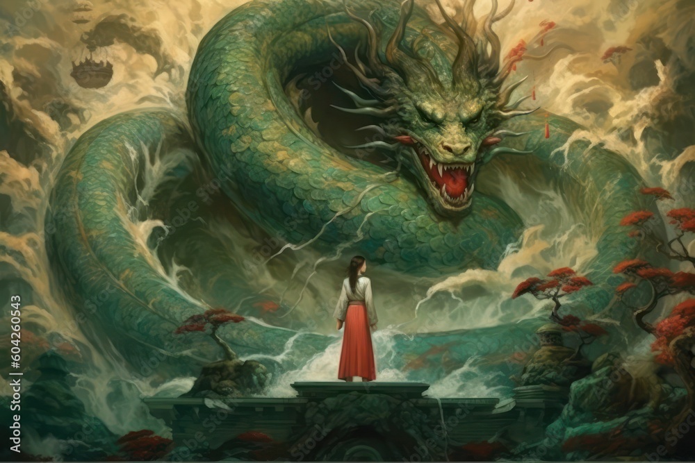 mythical beast chinese dragon landscape festival illustration Stock ...