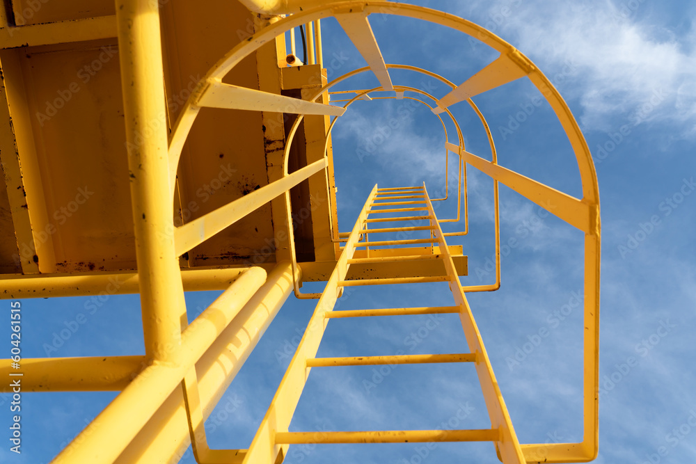 Construction stair walking up and down, Offshore oil and gas platform ...