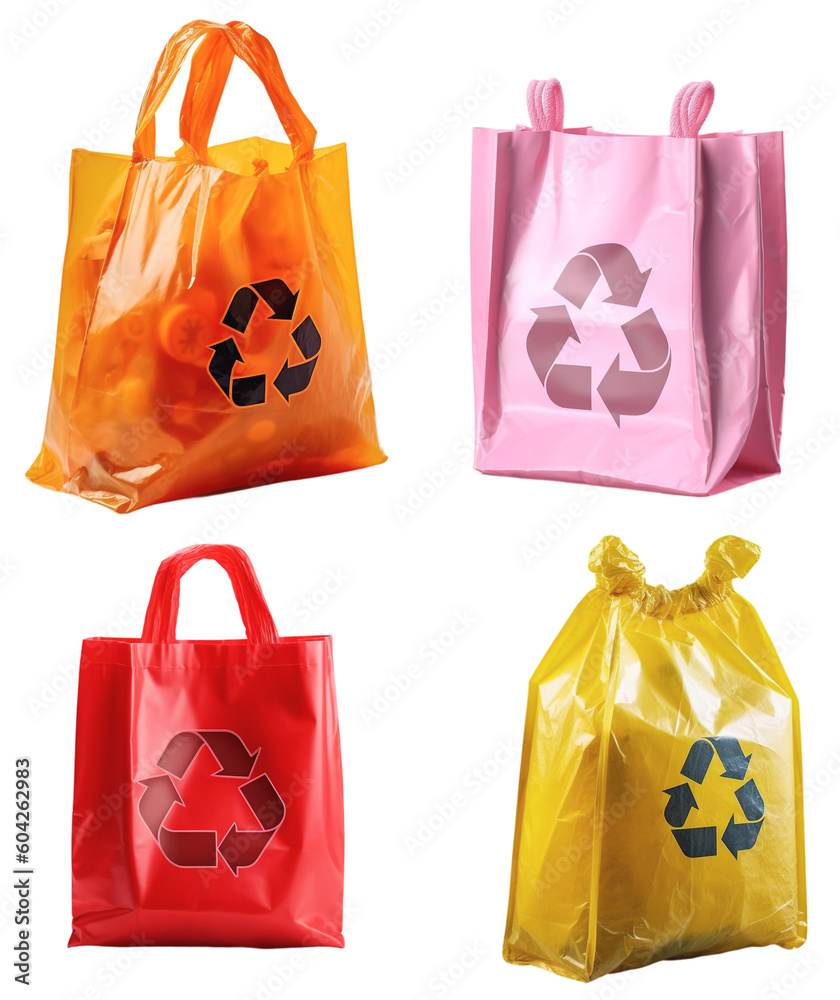 four recycled plastic bags with the recycle sign on them in different ...