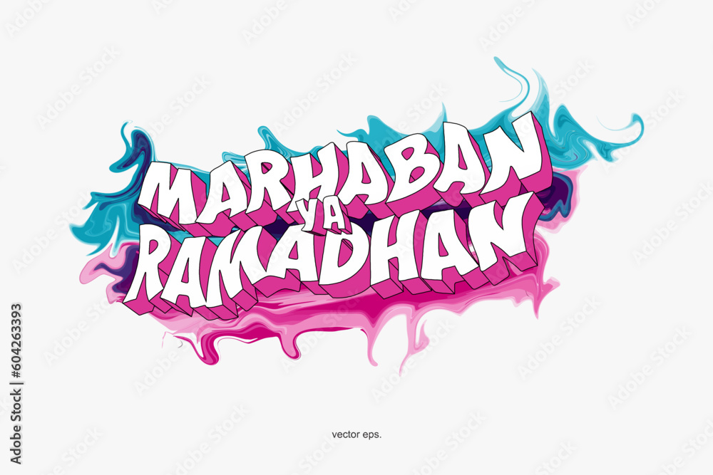 Marhaban Ya Ramadhan lettering calligraphy and illustration. Welcome ...