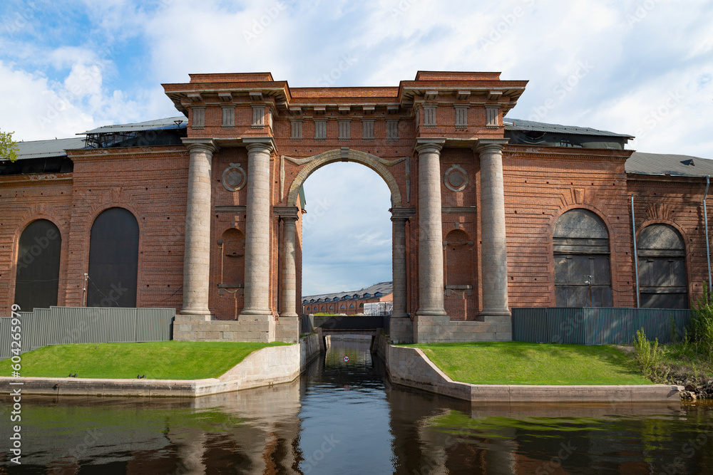 Ancient water gates of Russia's first naval port on a May day. New ...