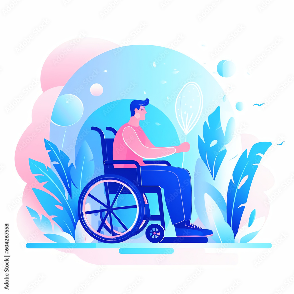 Large set of disabled people in the workplace with a blind man and dog ...