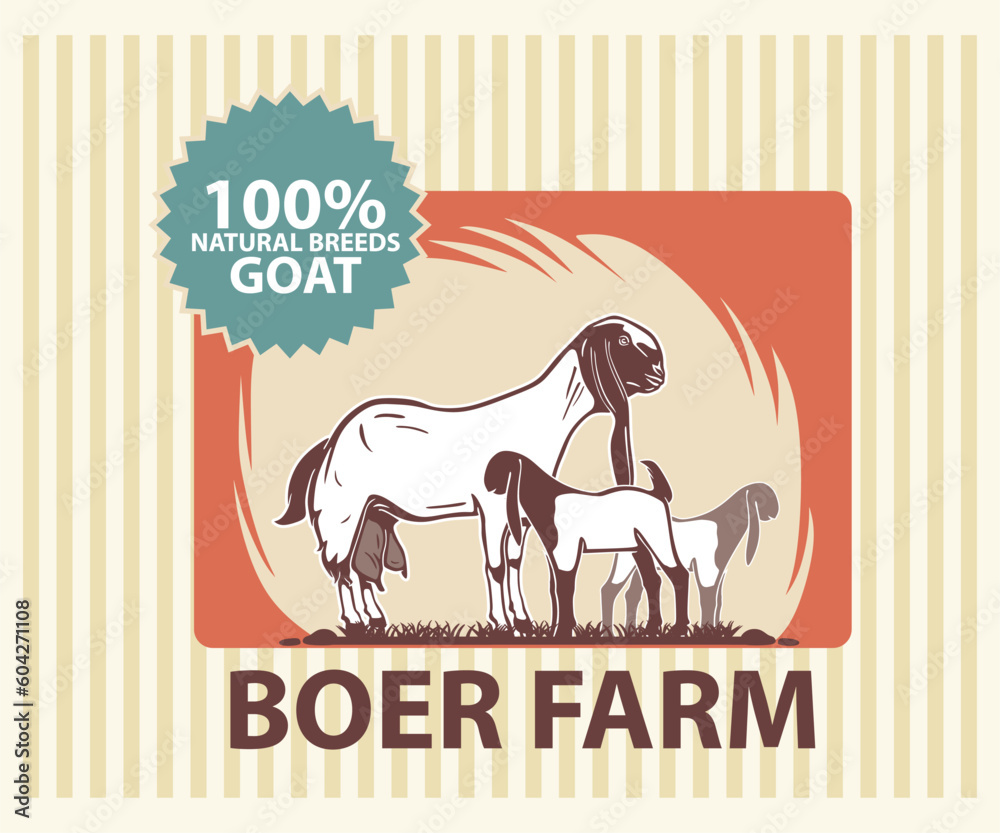 BOER GOATS FARM POSTER LOGO, silhouette of goat family standing vector ...
