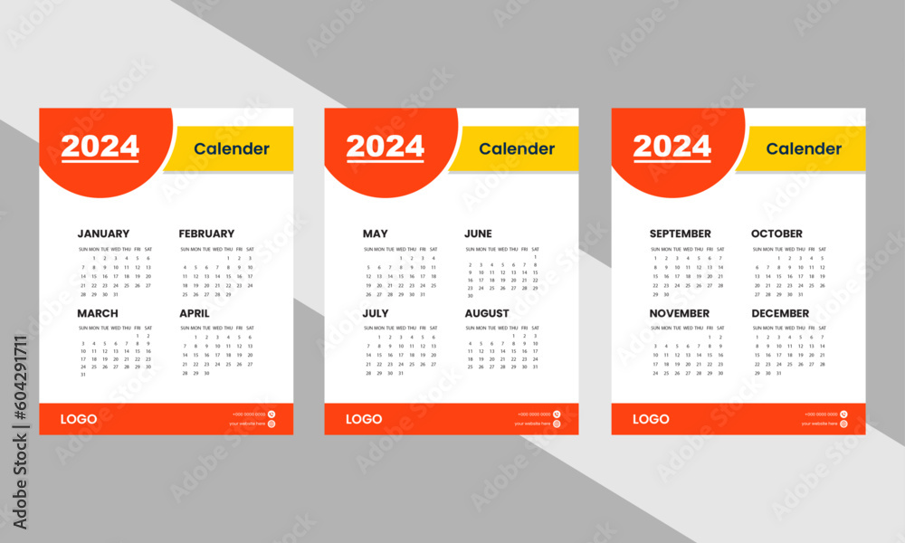 Calendar template for 2024 year. 2024 Calendar Week starts Monday Stock ...