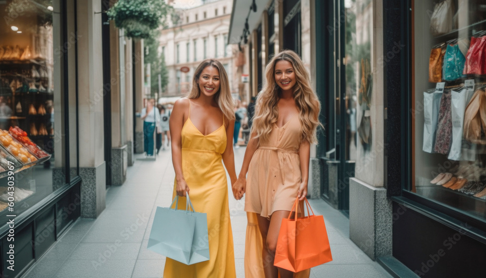 Beautiful young female shoppers with perfect makeup and glamorous ...