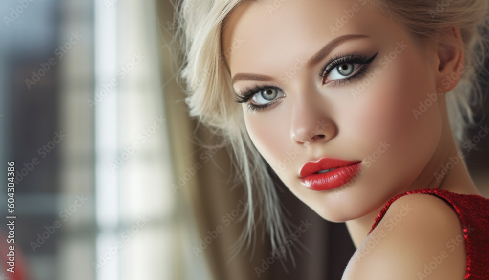 Beautiful young female influencer model with perfect makeup and ...