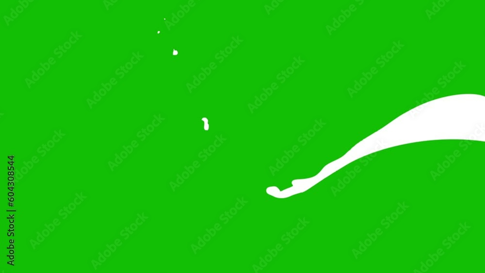 liquid splash of white color moves on the green screen. One-line style ...