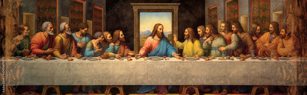 The Last Supper of Jesus and the 12 Apostles, ai generative Stock ...