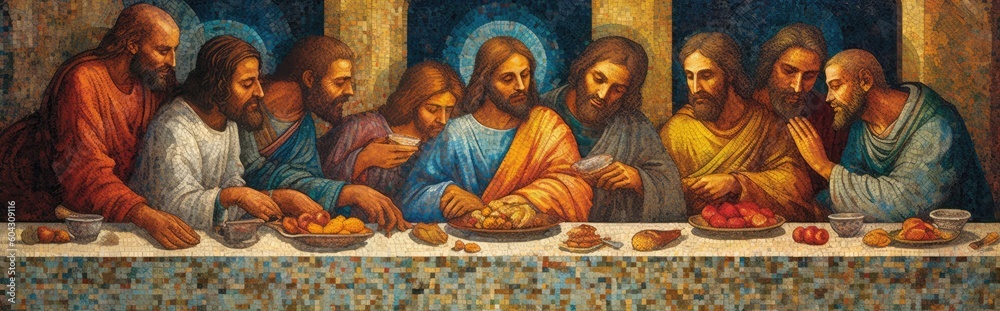 The Last Supper of Jesus and the 12 Apostles, ai generative Stock ...