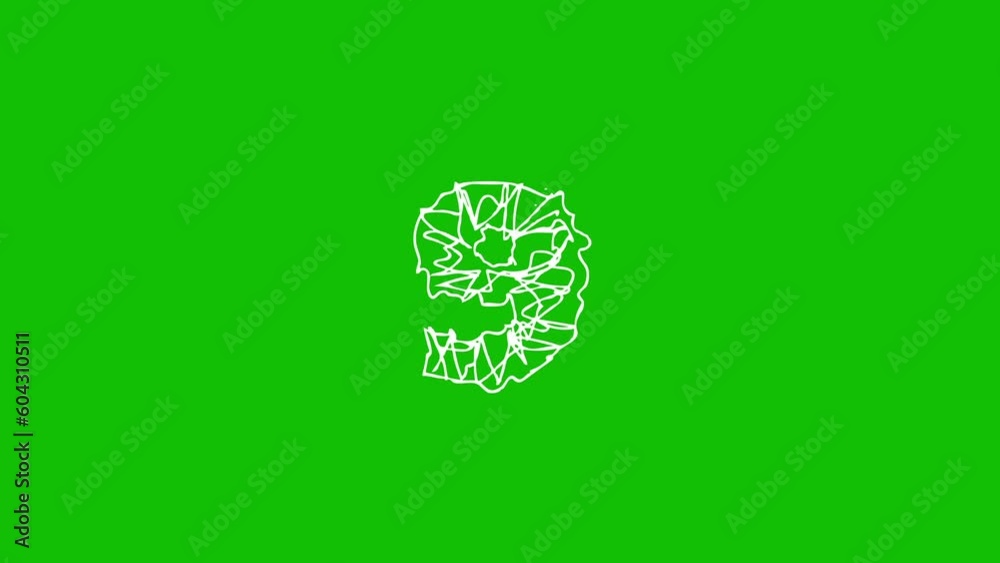 Handwritten number 9 (nine) on the green screen background. Doodle ...