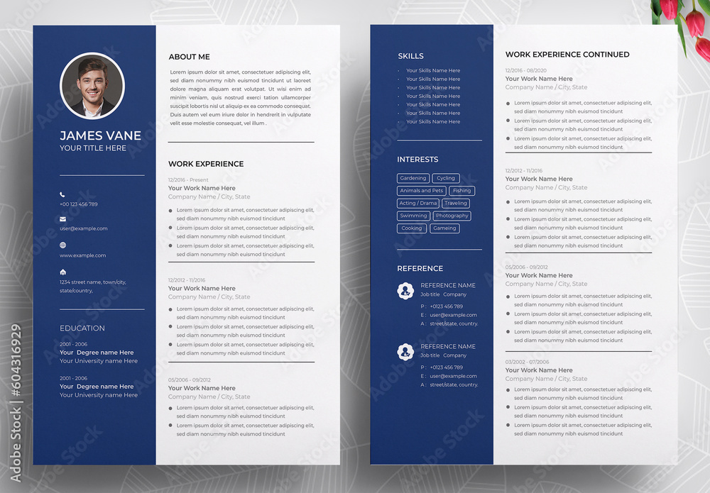 Resume Design Template with blue theme based Stock Template | Adobe Stock