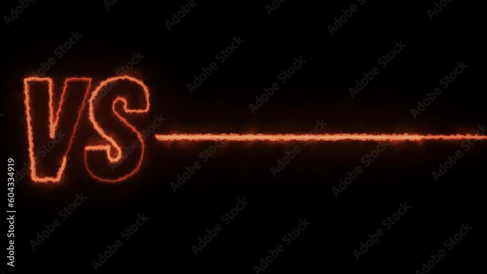 animated VS lettering fire text effect, with neon lines and black ...