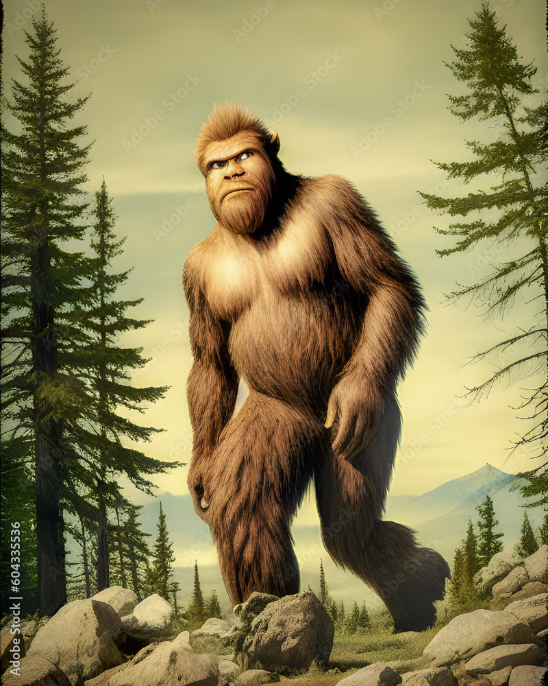 bigfoot, sasquatch in the mountain forest. generative ai, illustration. Stock Illustration ...