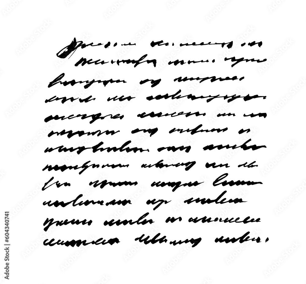 Handwritten page with calligraphy text. Pen drawn unreadable poem ...