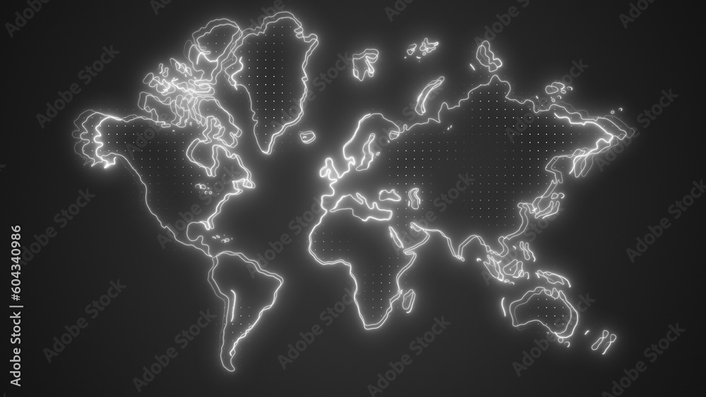 Neon White World Map Borders Outline Background Wallpaper Stock ...