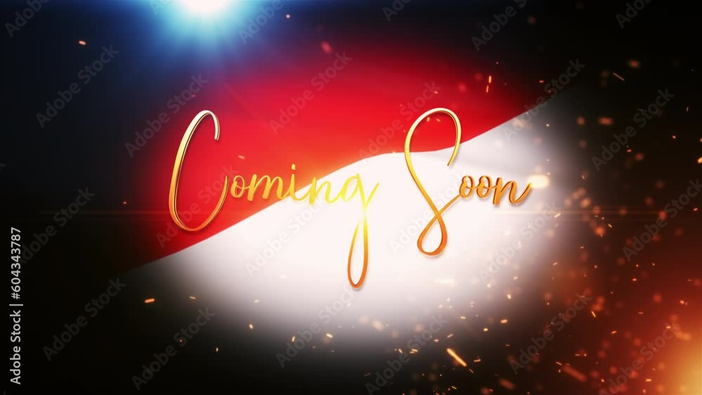 Coming Soon gold text motion with fire burst and golden particles ...