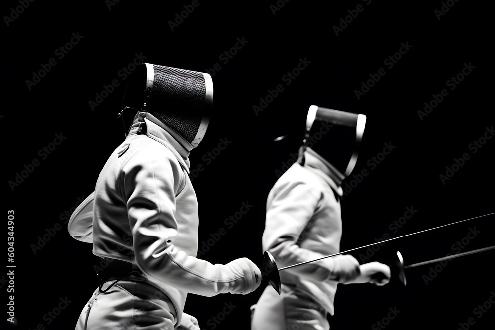 Professional fencers in fencing mask with rapier. Neural network AI ...