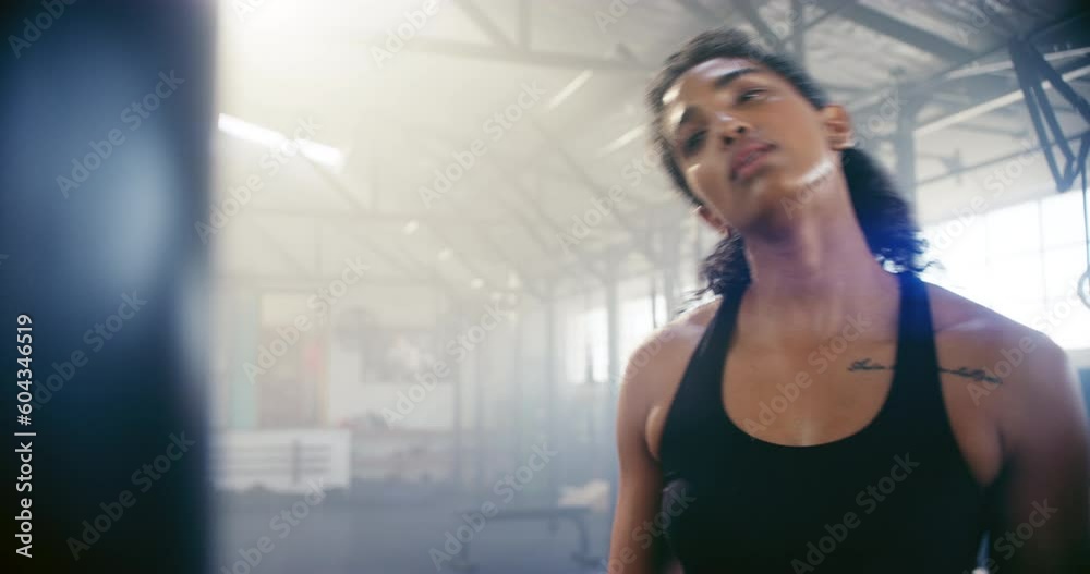 Boxing, sweating and mma with woman in gym for martial arts, workout ...