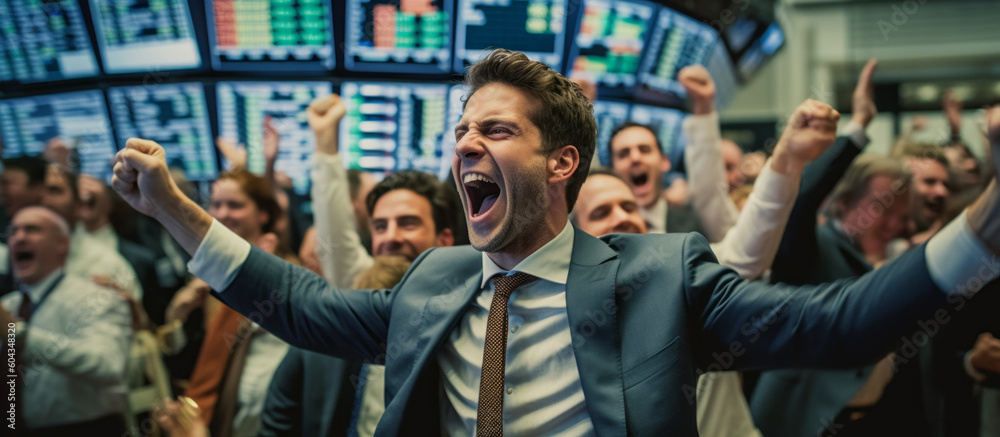 Victory Jubilation: Businessmen and Businesswomen Enthusiastically ...
