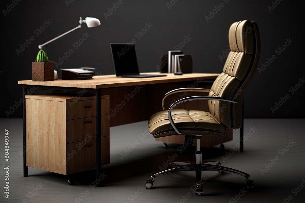 Professional Office Setup: Premium Table, Computer, and Chair Stock ...