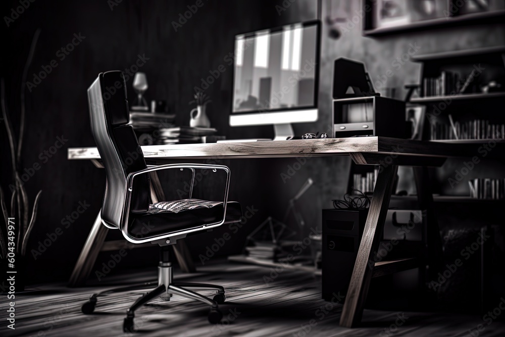 Professional Office Setup: Premium Table, Computer, and Chair Stock ...